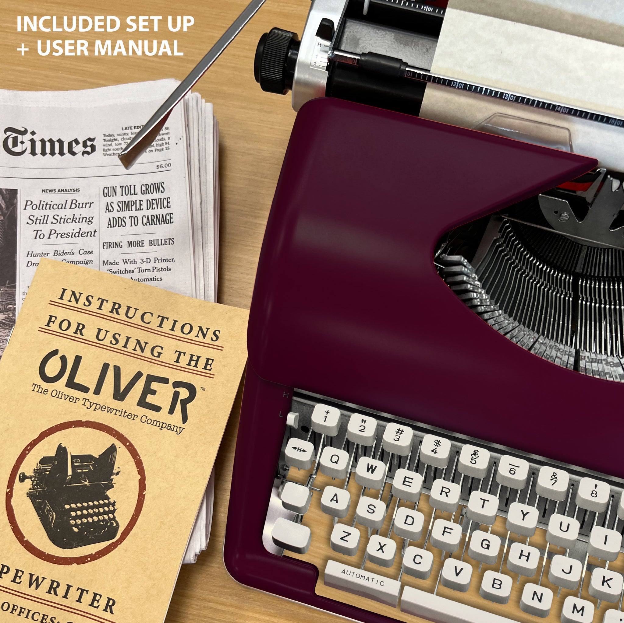 The Oliver Typewriter - Typing Machine with Timeless Appeal (Burgundy ...